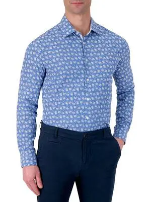 REPORT COLLECTION Slim Fit Floral Performance Dress Shirt - 41 Navy