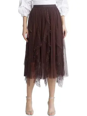NIKKI LUND Wendy Beaded Tulle Skirt - Brown
