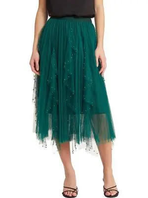 NIKKI LUND Wendy Beaded Tulle Skirt - Green