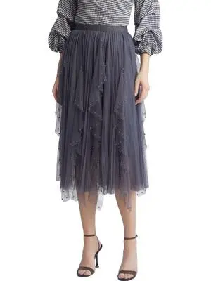 NIKKI LUND Wendy Beaded Tulle Skirt - Grey