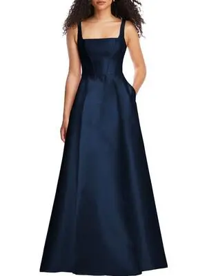 Alfred Sung Alfred Sung Corset Satin Gown Midnight