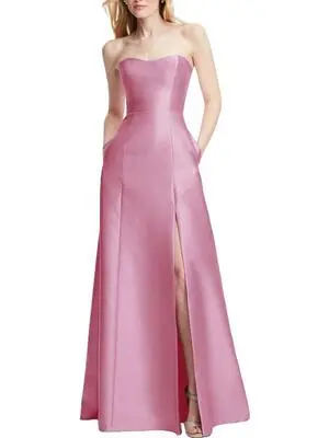 Alfred Sung Strapless Satin A-line Gown - Powder Pink