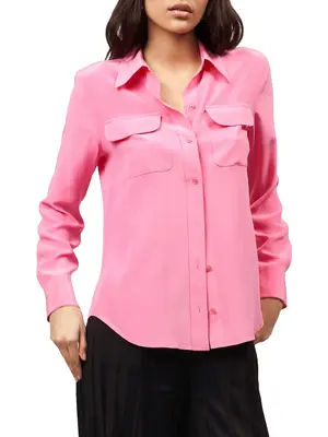 Equipment Signature Slim Fit Silk Shirt - Azalea Pnk