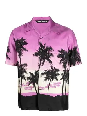 Palm Angels Palm Tree-print Silk Shirt - Purple