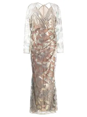 Talbot Runhof V-neck Floor-length Gown - Silver