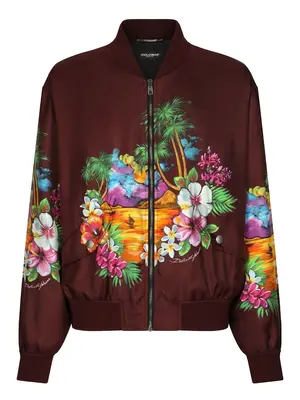 Dolce & Gabbana Island-print Silk Bomber Jacket - Red