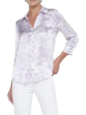 L'Agence L'AGENCE Dani Print Silk Shirt Lilac/white Tropical Toile