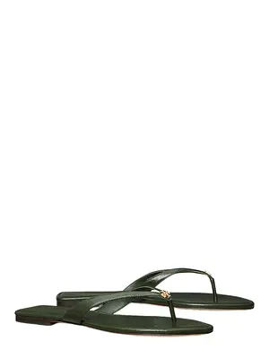 Tory Burch Capri Leather Flip Flops Dark Emerald