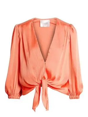 Galvan Tie-front Plissé-satin Blouse - Coral