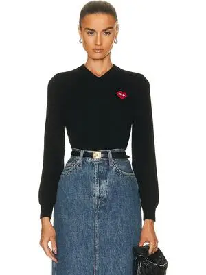 Play Comme Des Garcon Invader V-neck Pullover Sweater - Black
