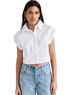 HEVRON Leonora Cropped Shirt - Cloud