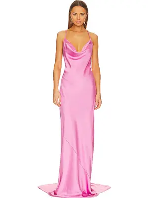 Norma Kamali Norma Kamali Cross Back Bias Gown In Pink.  Candy Pink