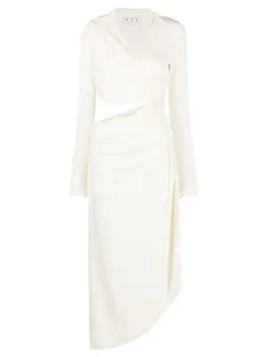 Off-White Vi-crepe Draped Midi Dress - White