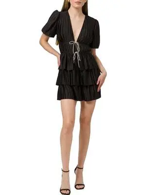WAYF Pleated Tiered Mini Dress - Black