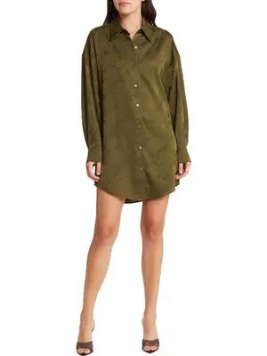 WAYF Floral Jacquard Shirtdress - Olive