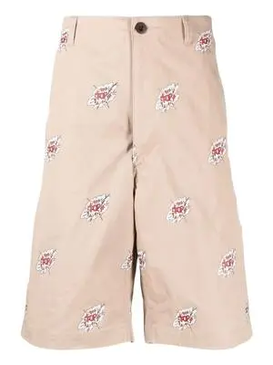 Junya Watanabe Graphic-print Cotton Shorts - Neutrals