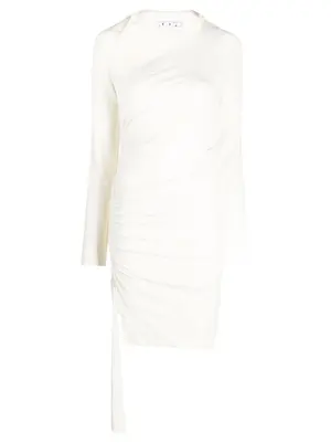 Off-White Asymmetric Ruched Minidress - Neutrals