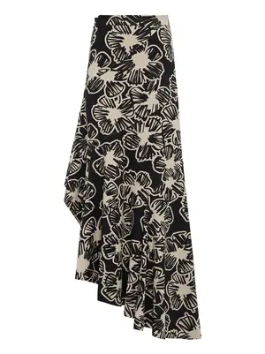 Max Mara Printed Asymmetric Maxi Skirt - Black