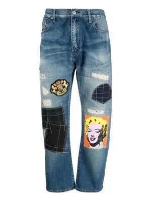 Junya Watanabe Patchwork Cropped Jeans - Blue