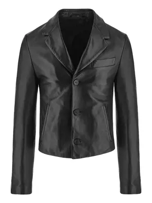 FERRAGAMO Slim-cut Single-breasted Leather Blazer - Black