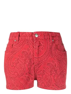 Etro Paisley Print Denim Shorts - Red