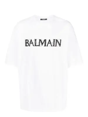 Balmain Crystal-logo Cotton T-shirt - White