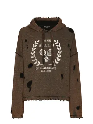 Dolce & Gabbana Graphic-print Ripped Hoodie - Brown