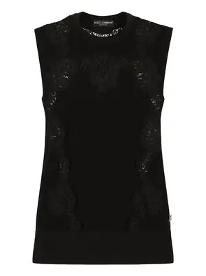 Dolce & Gabbana Lace-panel Cashmere-silk Top - Black