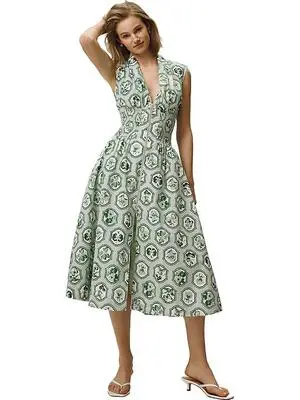Maeve Tommie Zip-Front Midi Dress - Green Pattern | Editorialist