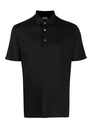 Zegna Plain Short-sleeved Polo Shirt - Black
