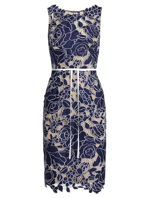 Marchesa Layered Embroidered Dress - Navy