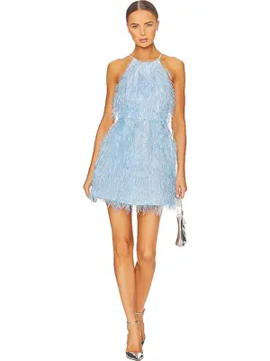 Bcbgmaxazria Feathered Evening Mini Dress - Ethereal Blue