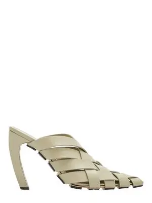 Bottega Veneta Woven Leather Mules - Khaki