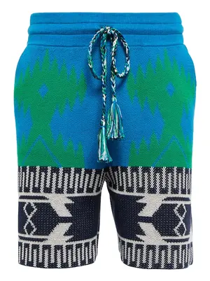 Alanui Cotton Piquet Icon Jacquard Shorts - Blue