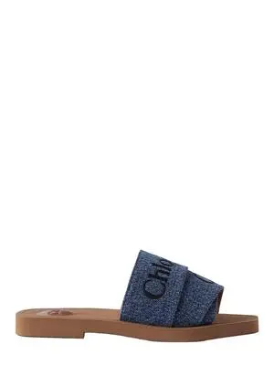 Chloé Net Sustain Woody Embroidered Denim Slides - Blue