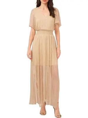 Chaus Metallic Flutter Sleeve Maxi Dress Gold