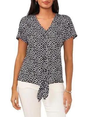 Chaus Polka Dot V-neck Top - Black