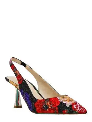 Betsey Johnson Clark Slingback Pumps - Black Flower Multi