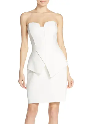 Adelyn Rae Strapless Peplum Sheath Dress Off White