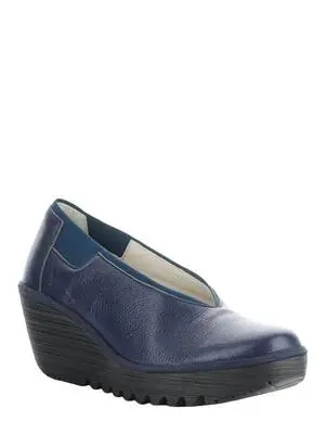 Fly London Yoza Leather Wedge Ballerinas - Ocean Mousse