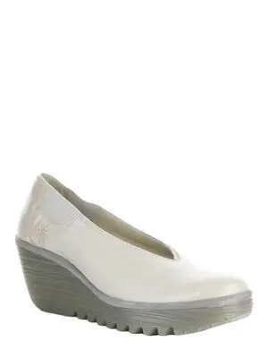 Fly London Yoza Leather Wedge Ballerinas - Silver Borgogna