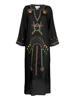 Muzungu Sisters Embroidered Silk Dress - Black