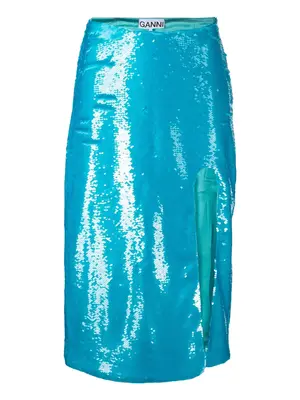 GANNI Sequin-embellished Midi Skirt - Blue
