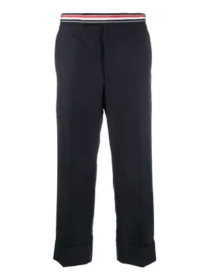 Thom Browne Rwb-waistband Cropped Trousers - Blue