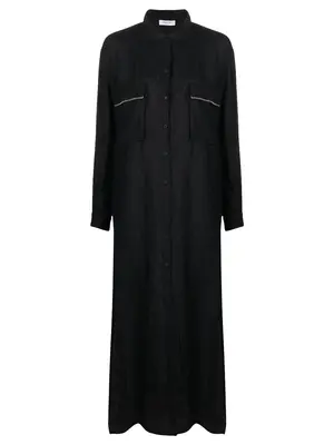 Fabiana Filippi Long-sleeved Linen Maxi Shirt Dress - Black