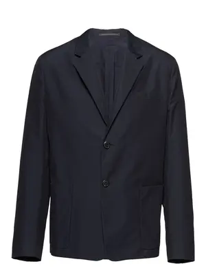 Prada Triangle Logo Cotton Blazer - Blue