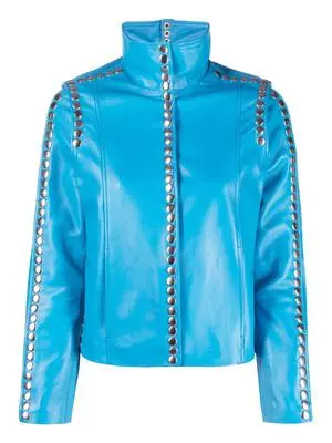 DANCASSAB Elvis Stud-detailing Leather Jacket - Blue