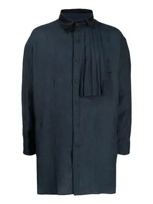 Yohji Yamamoto Pleated-detail Cotton Shirt - Blue