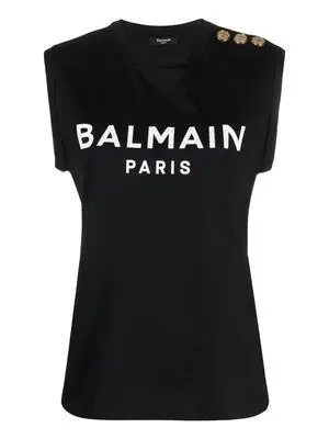 Balmain Logo-print Button-embellished Top - Black