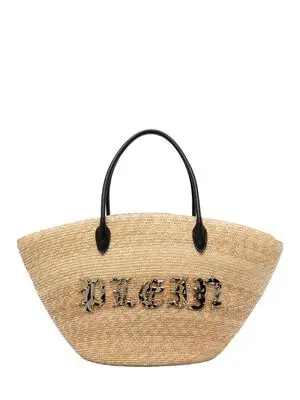 Philipp Plein Gothic Plein Woven Basket Tote - Neutrals